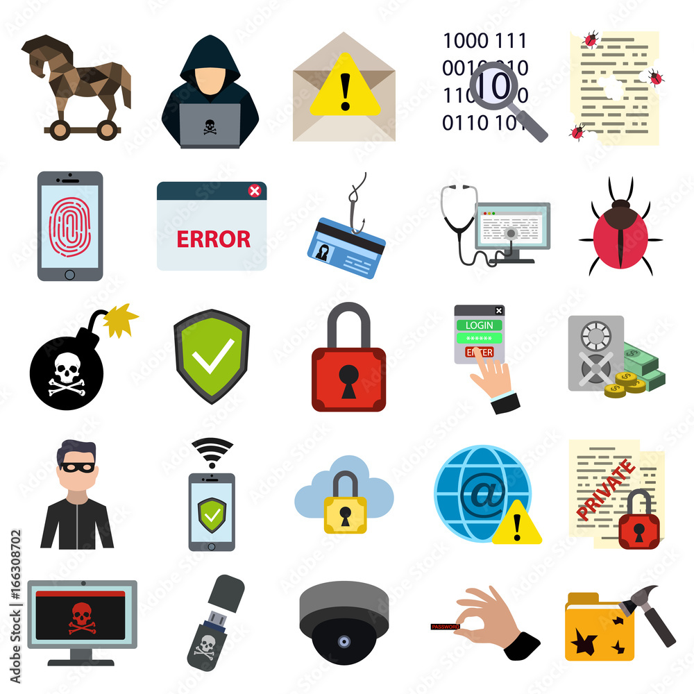 Cyber security flat icon set Stock Vector | Adobe Stock