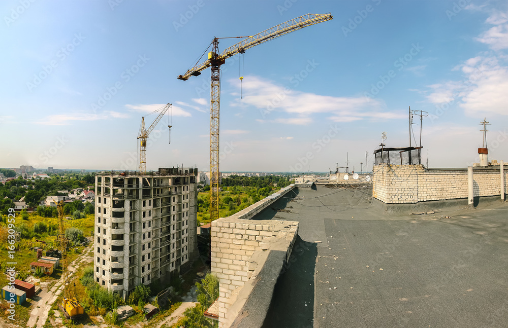 Partially built residential housing building site in early stages of ...