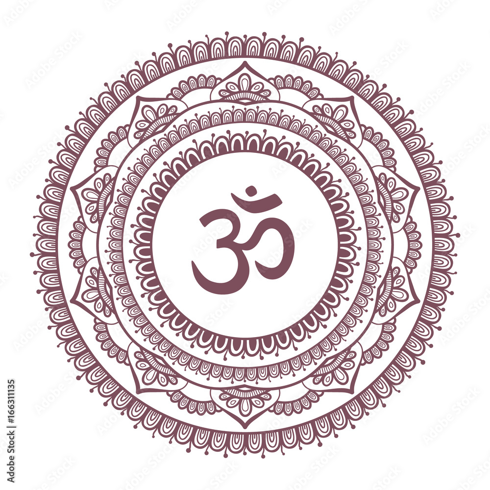 Om symbol with hand drawn mandala. Oriental decorative ornament can be ...