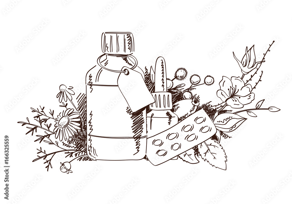 Hand draw medicinal plants and medicine. Stock Vector | Adobe Stock