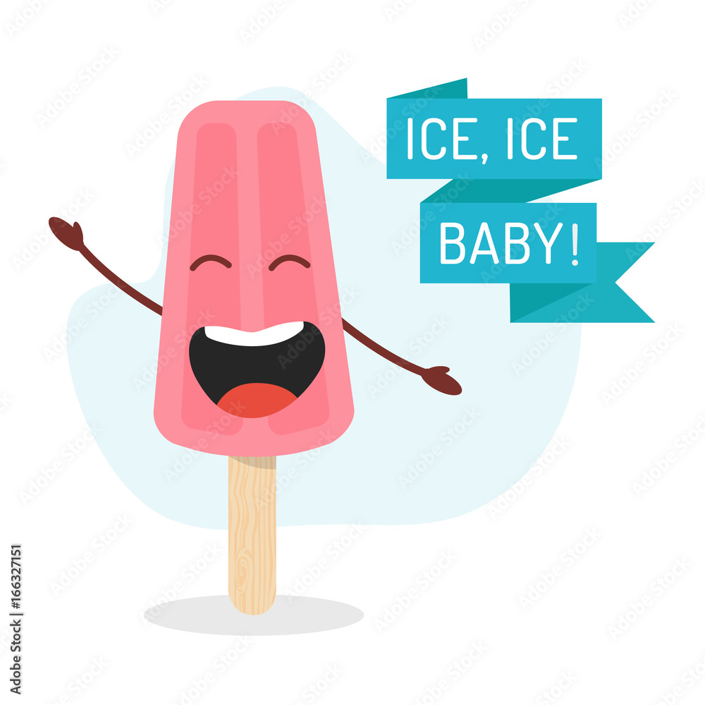 Funny card with ice lolly character and inscription Ice ice baby ...