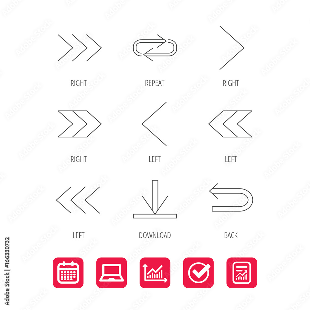 Arrows icons. Download, repeat linear signs. Next, back arrows flat ...