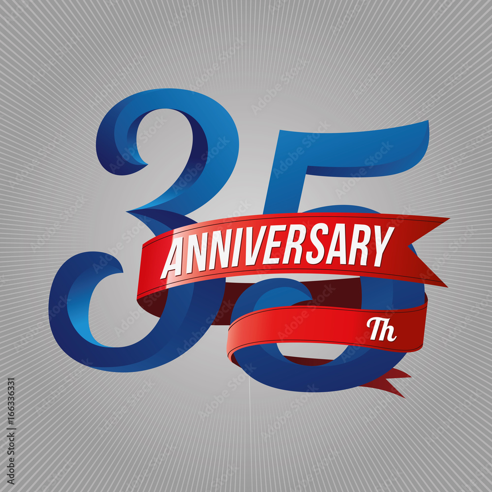 thirty-five years anniversary logo with red ribbon, 35th years ...