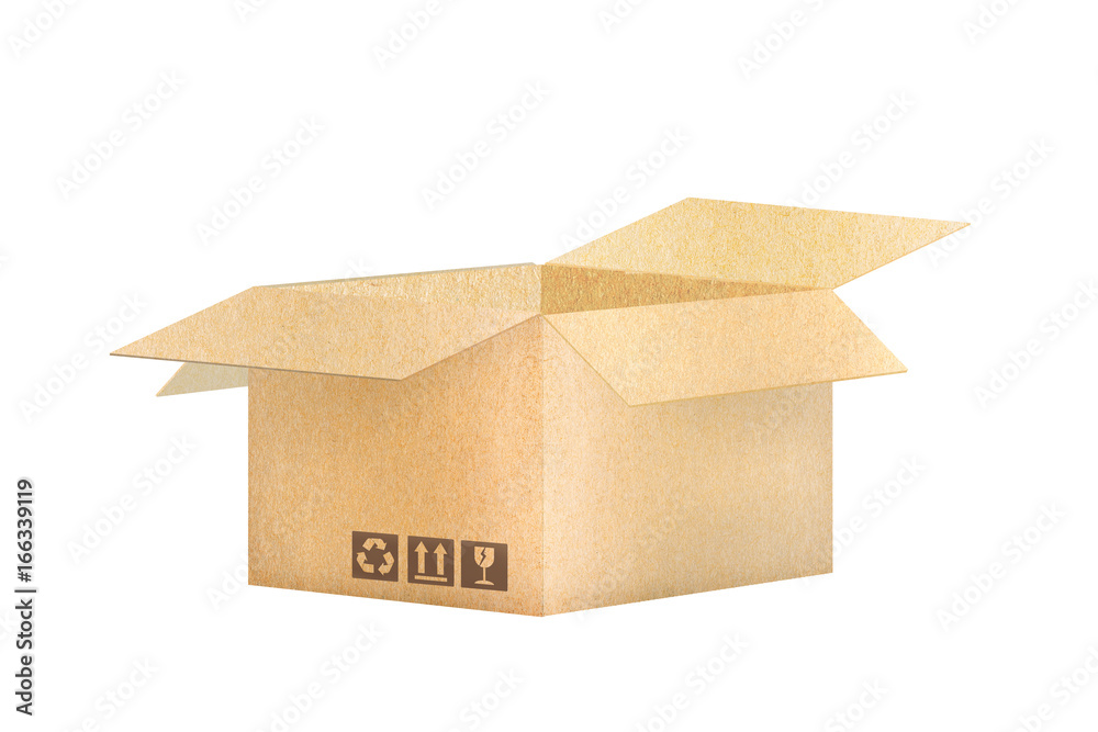 Brown carton, open packaging the goods concept. isolated on white ...