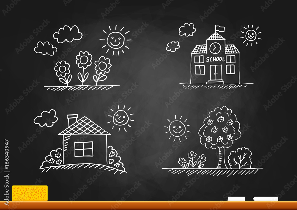 Drawings on blackboard Stock Vector | Adobe Stock