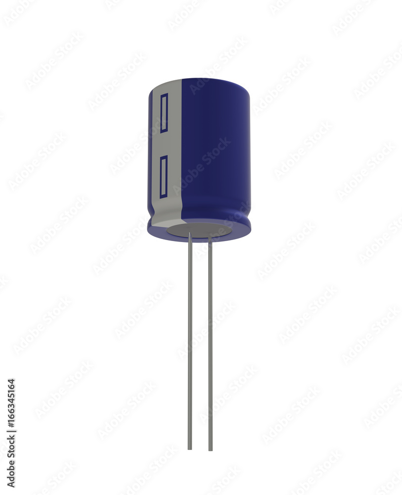 3D realistic render of blue electrolytic capacitor Isolated on white ...