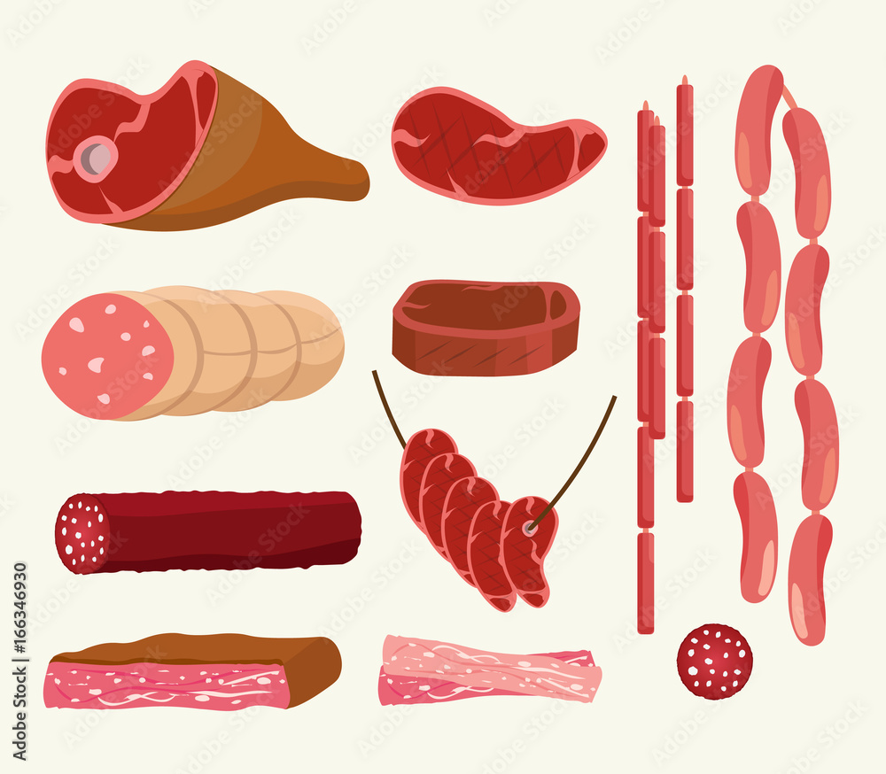 Meat market farm Butcher Shop modern flat cartoon vector illustration ...