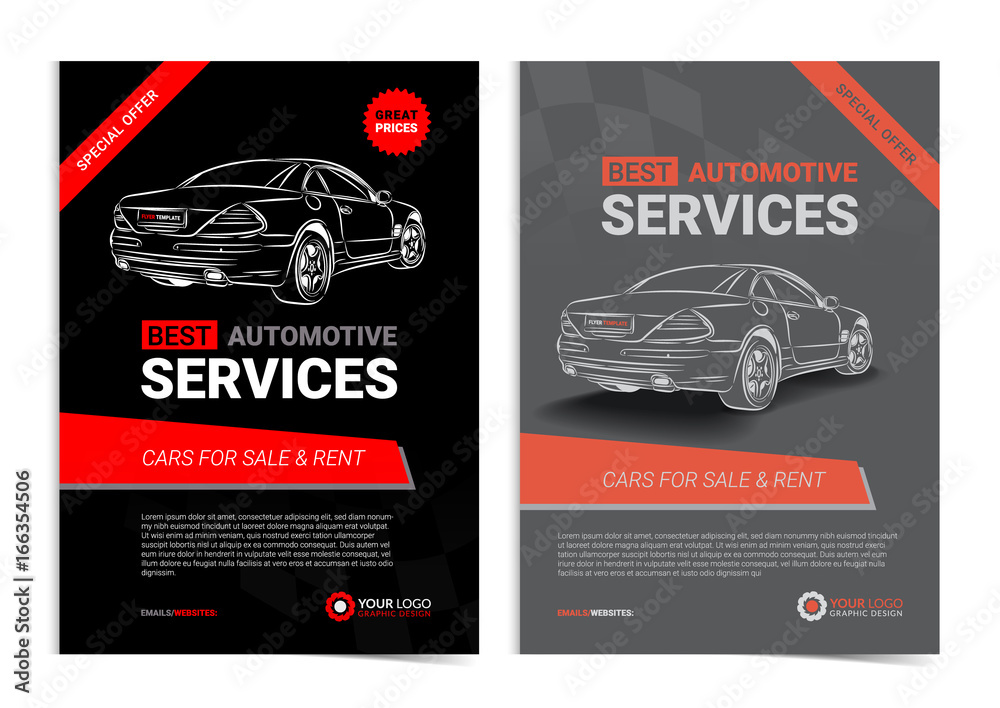 Set of AUTOMOTIVE SERVICES layout templates, cars for sale & rent ...