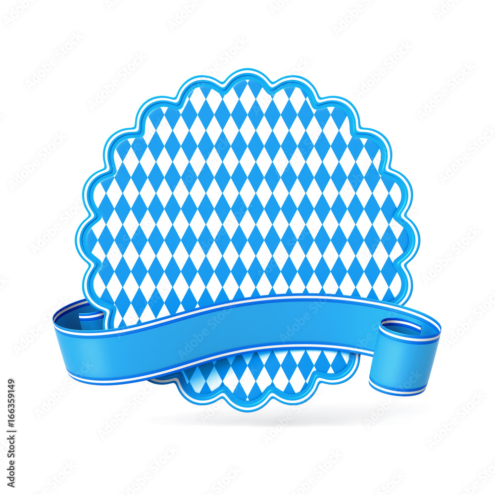 Blue bavarian ribbon banner with stylized flower silhouette card ...