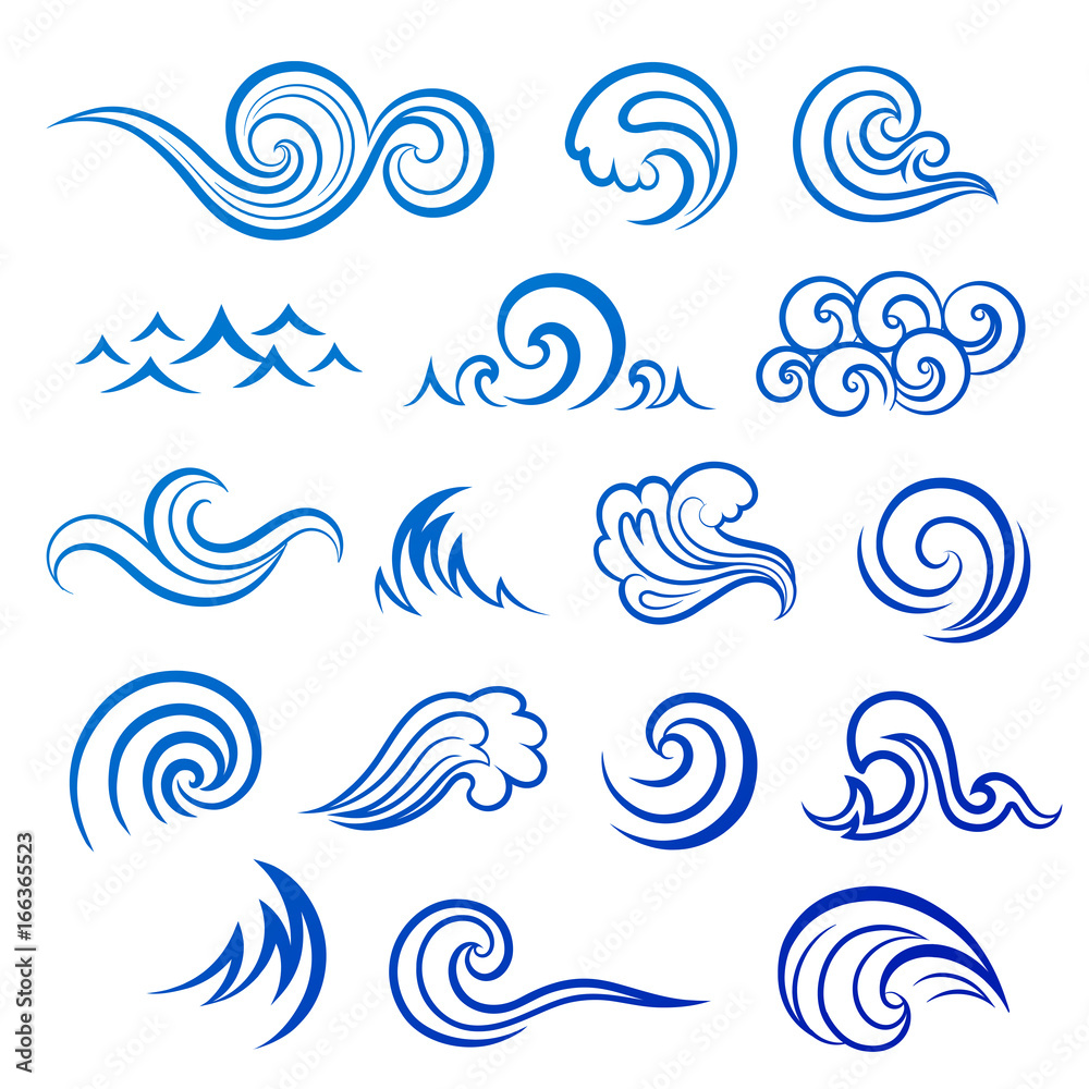 Vector Set of isolated wave icons Stock Illustration | Adobe Stock