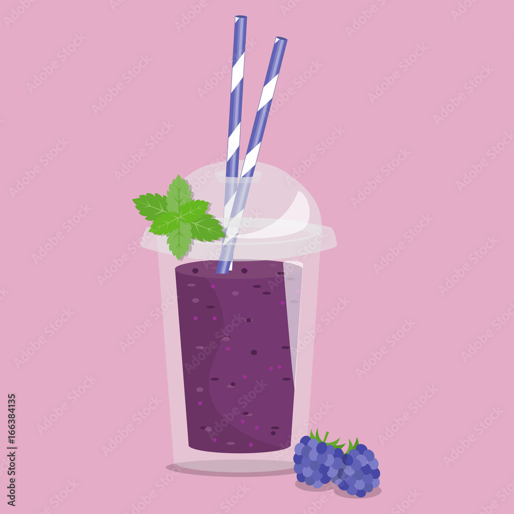 Cartoon smoothie in a transparent plastic glass. Vector illustration ...