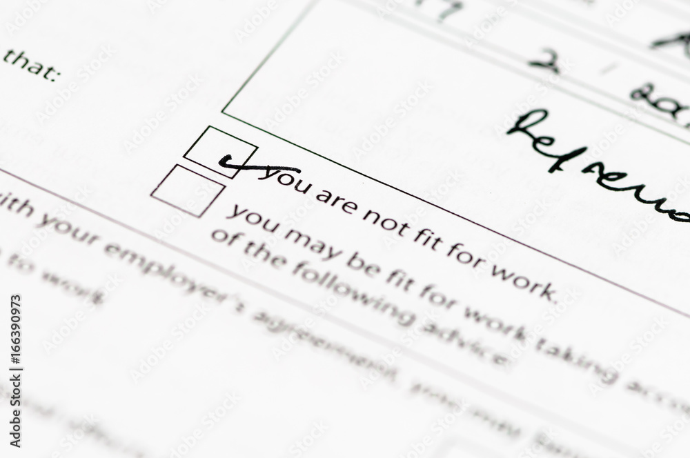 UK NHS Statement of Fitness to Work (or "Sick Line") indicating the ...