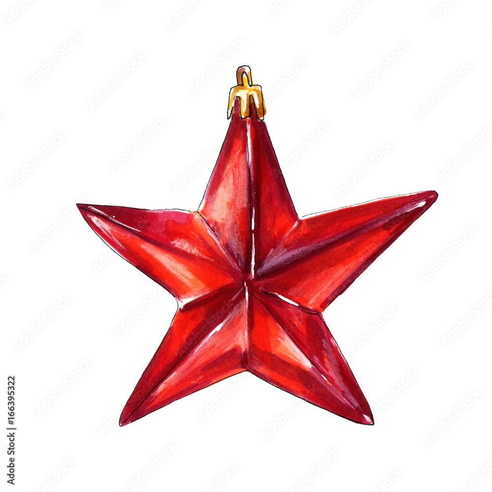 Red five pointed star Christmas decoration for hanging on tree. Hand ...