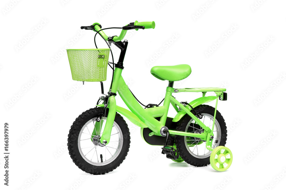 A green bike with training wheels on isolated background Stock Photo ...