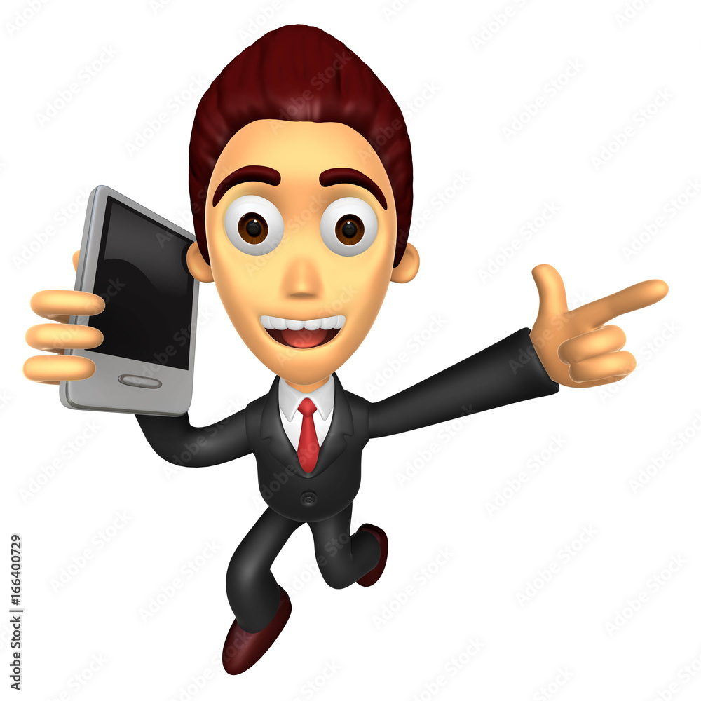 3D Business man Mascots to jump out of the phone. Work and Job ...