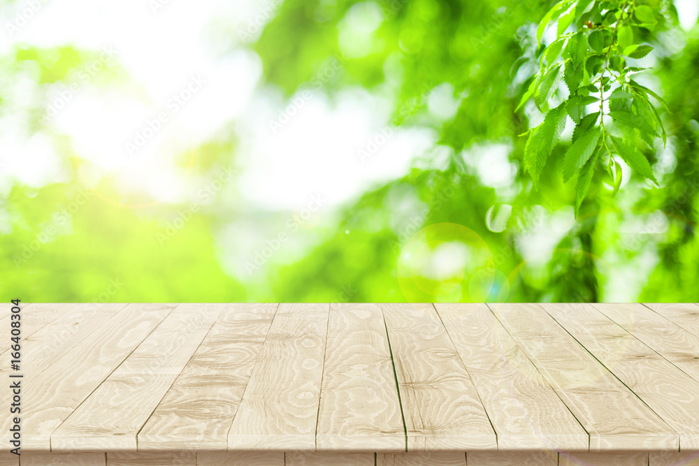 Fitted wooden worktop surface. Empty kitchen wooden table space ...