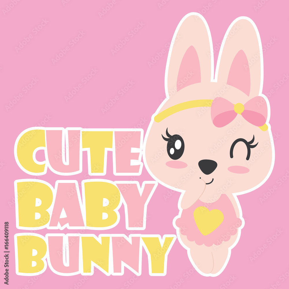 Cute baby bunny smiles on pink background vector cartoon illustration ...