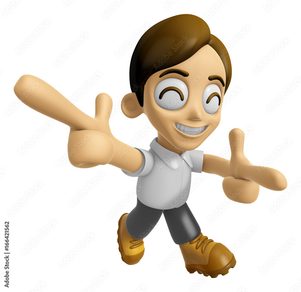 3D Man Mascot is taking gestures of Double pistols. Work and Job ...