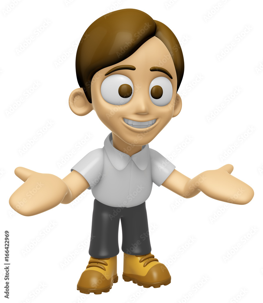 3D Man Mascot the direction of pointing with both hands. Work and Job ...
