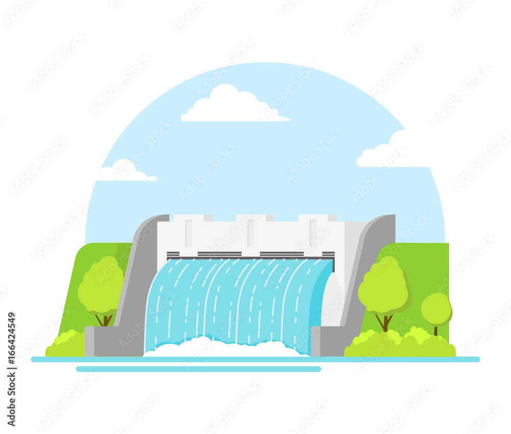 Cartoon Hydroelectric Station on a Landscape Background. Vector Stock ...