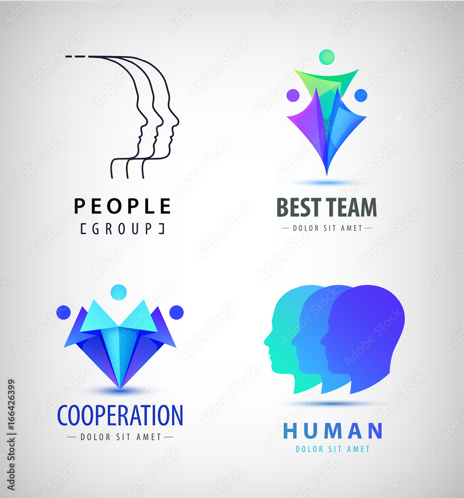 Vector set of human, men logos. Creative group, teamwork, family, union ...