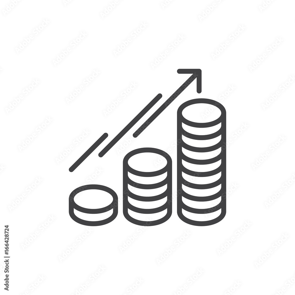 Coins growing line icon, outline vector sign, linear style pictogram ...