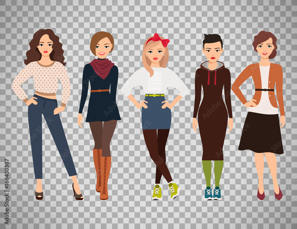 Cartoon teenage girls in everyday dress Stock Vector | Adobe Stock