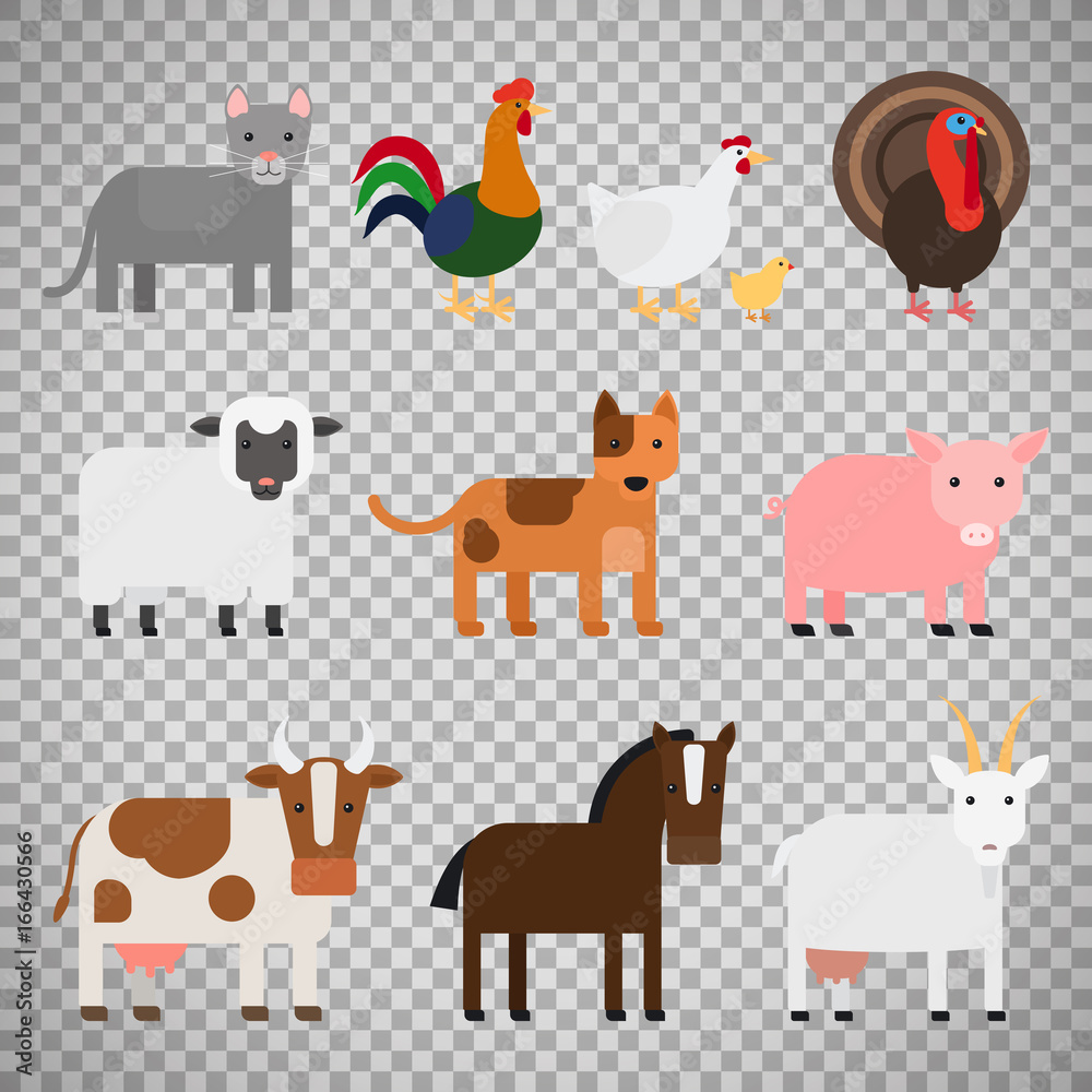 Farm animals on transparent background Stock Vector | Adobe Stock
