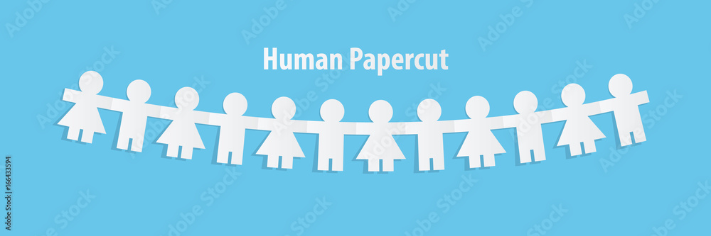 Human paper cut illustration vector on blue background. Teamwork ...