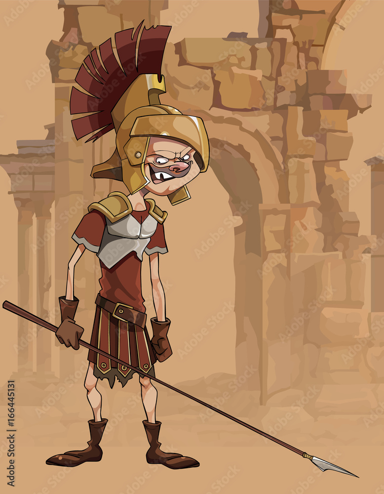 Cartoon funny man in a gladiators clothing in ruins Stock Vector ...