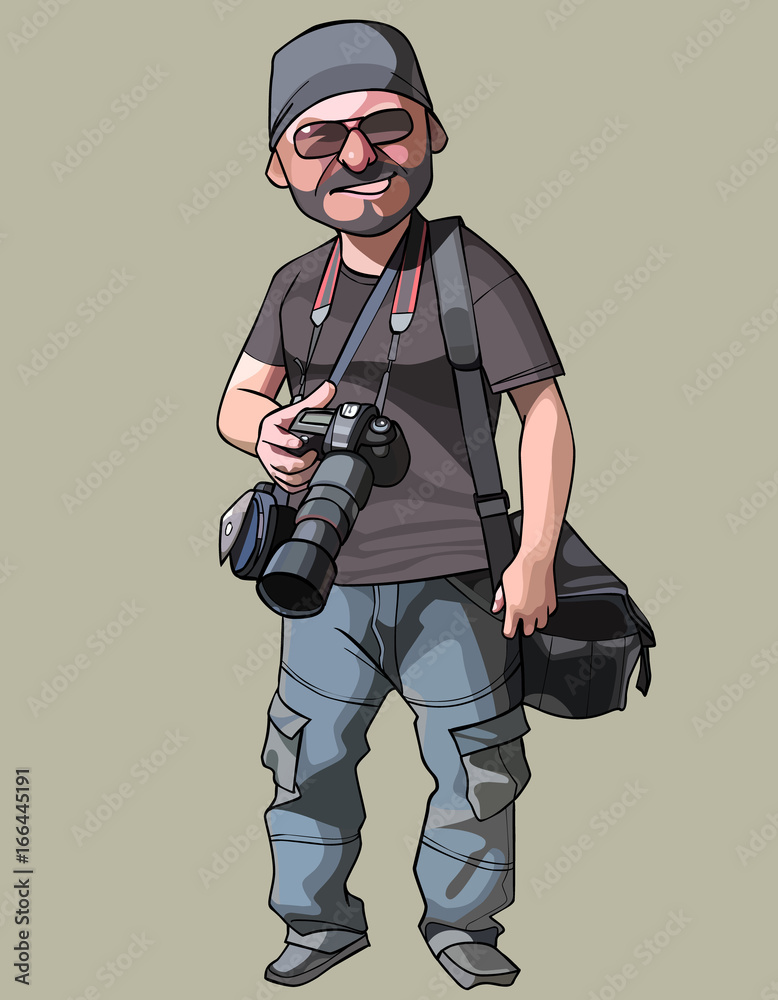 Cartoon joyful male photographer with camera in hand Stock Vector ...