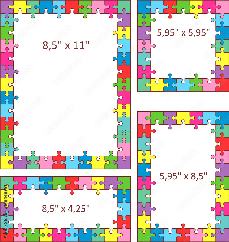 Multicolor jigsaw puzzle frames, borders of Letter and other sizes ...