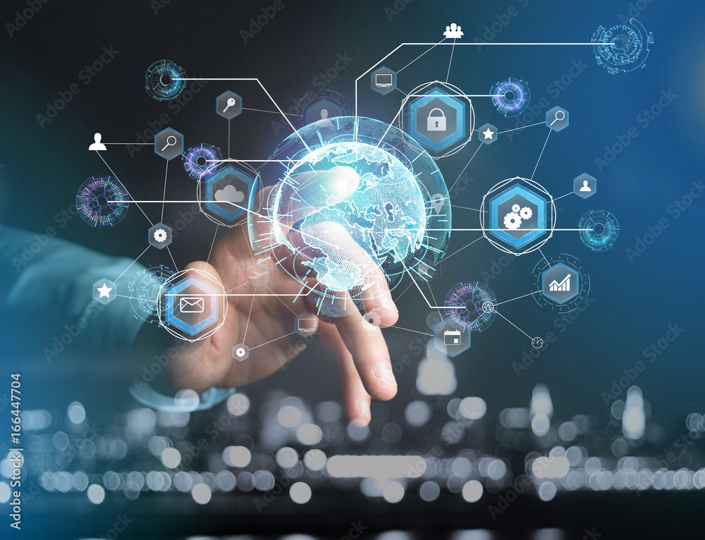 International business network connection displayed on a futuristic ...