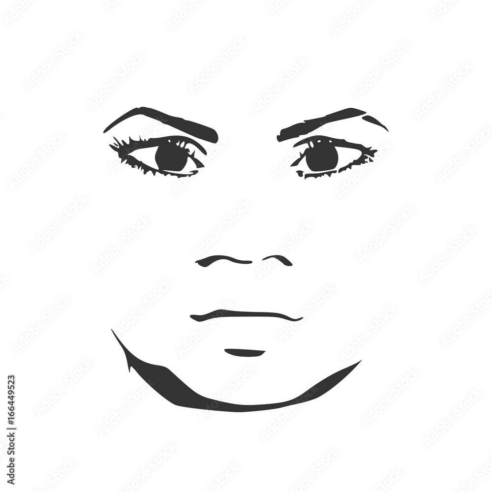 Face front view. Elegant silhouette of a female head. Vector ...