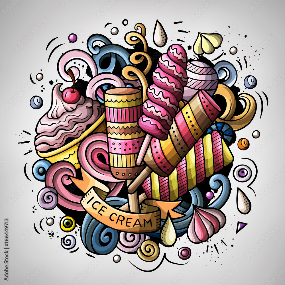 Cartoon cute doodles hand drawn Ice cream illustration Stock Vector ...
