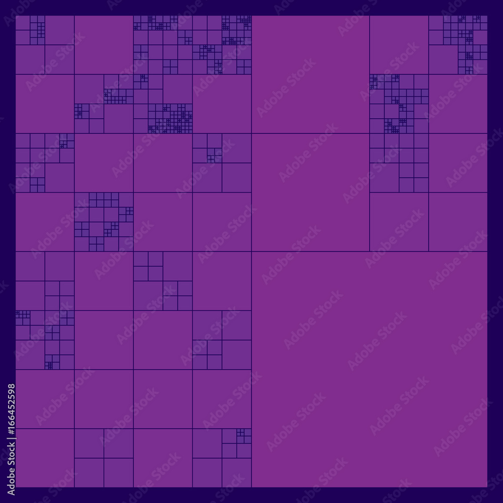 Subdivided squares grid system. Randomly sized polygons with fixed space between. Futuristic ...