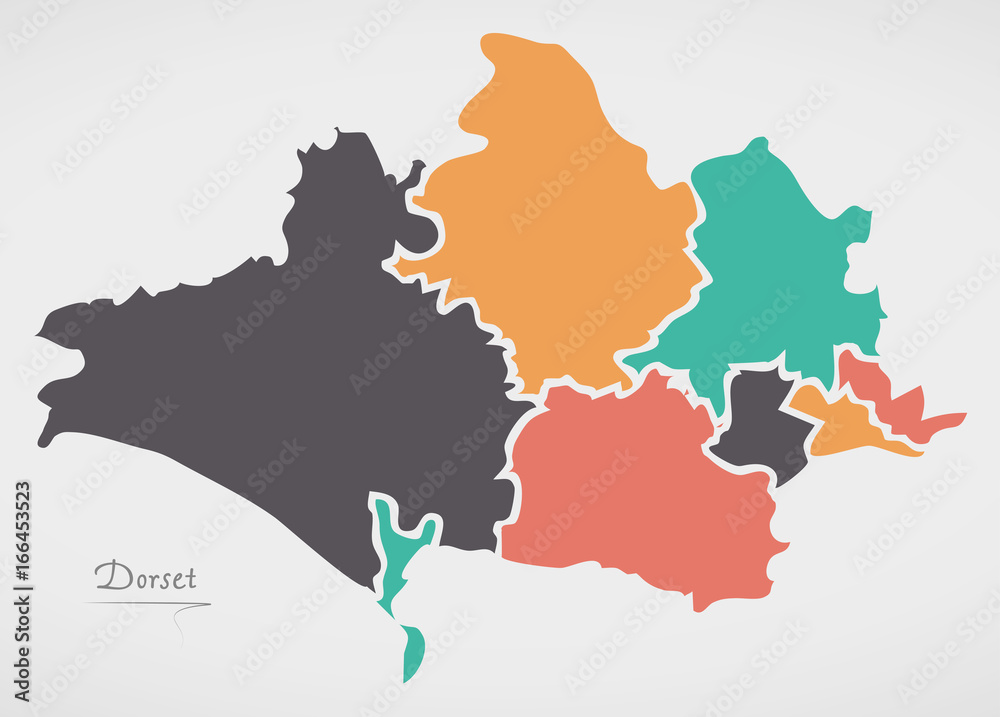 Dorset England Map with states and modern round shapes Stock Vector ...