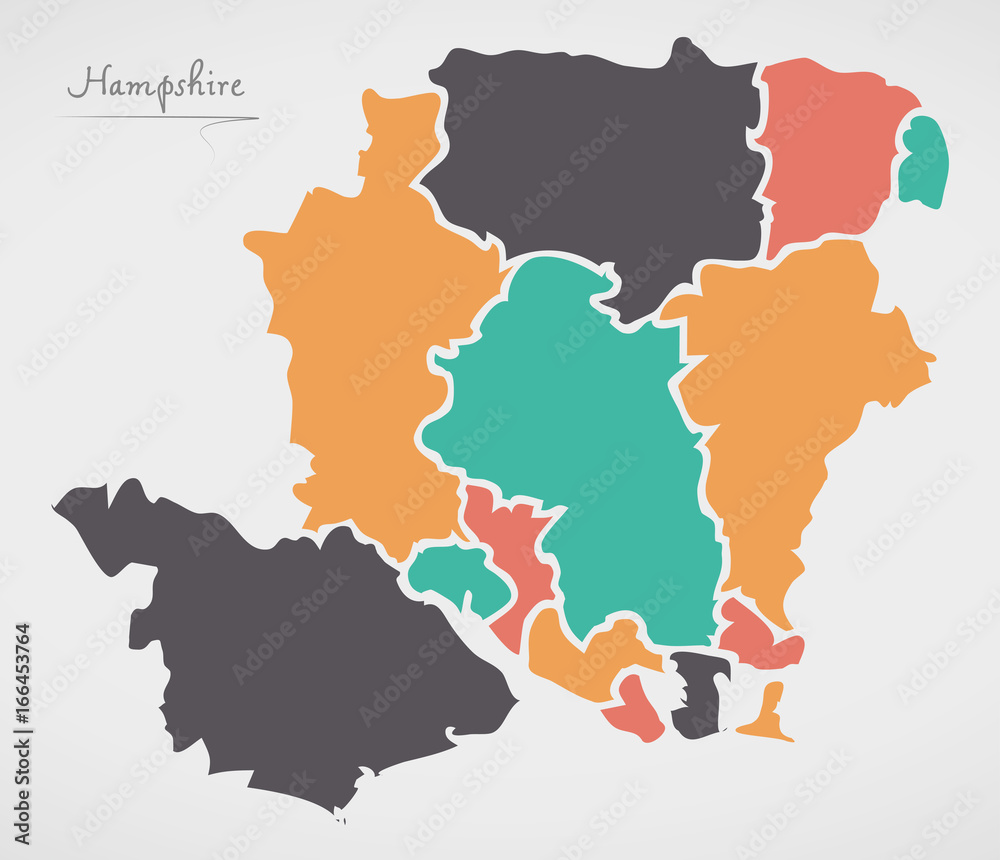 Hampshire England Map with states and modern round shapes Stock Vector ...