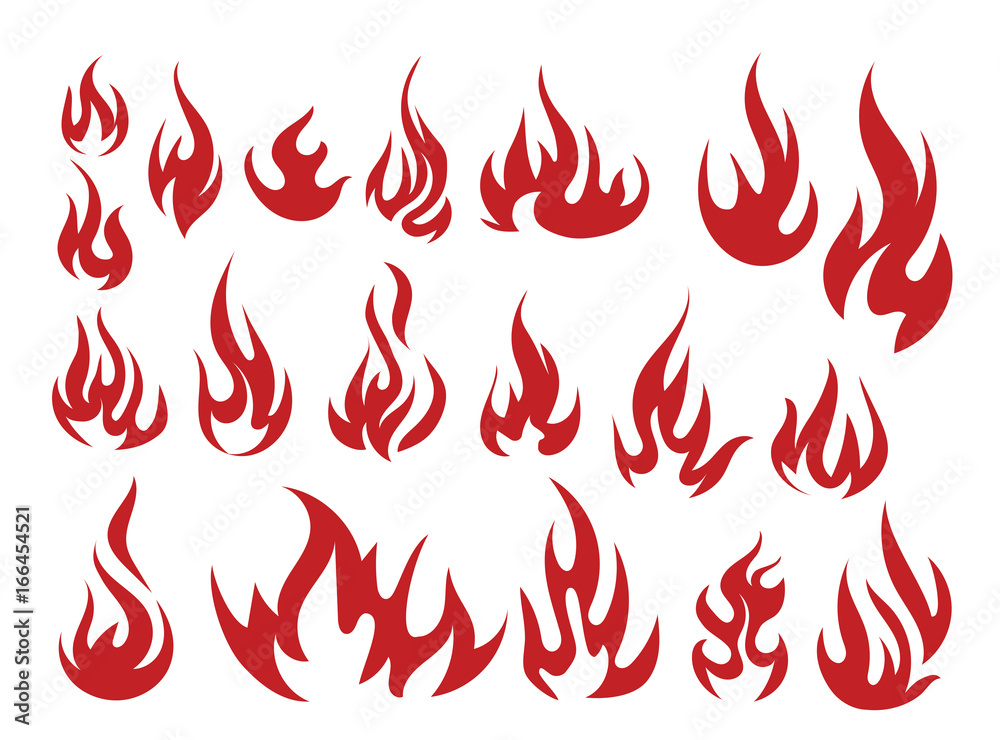 Vector set of flame. A collection of stylized fires. Abstract fire ...