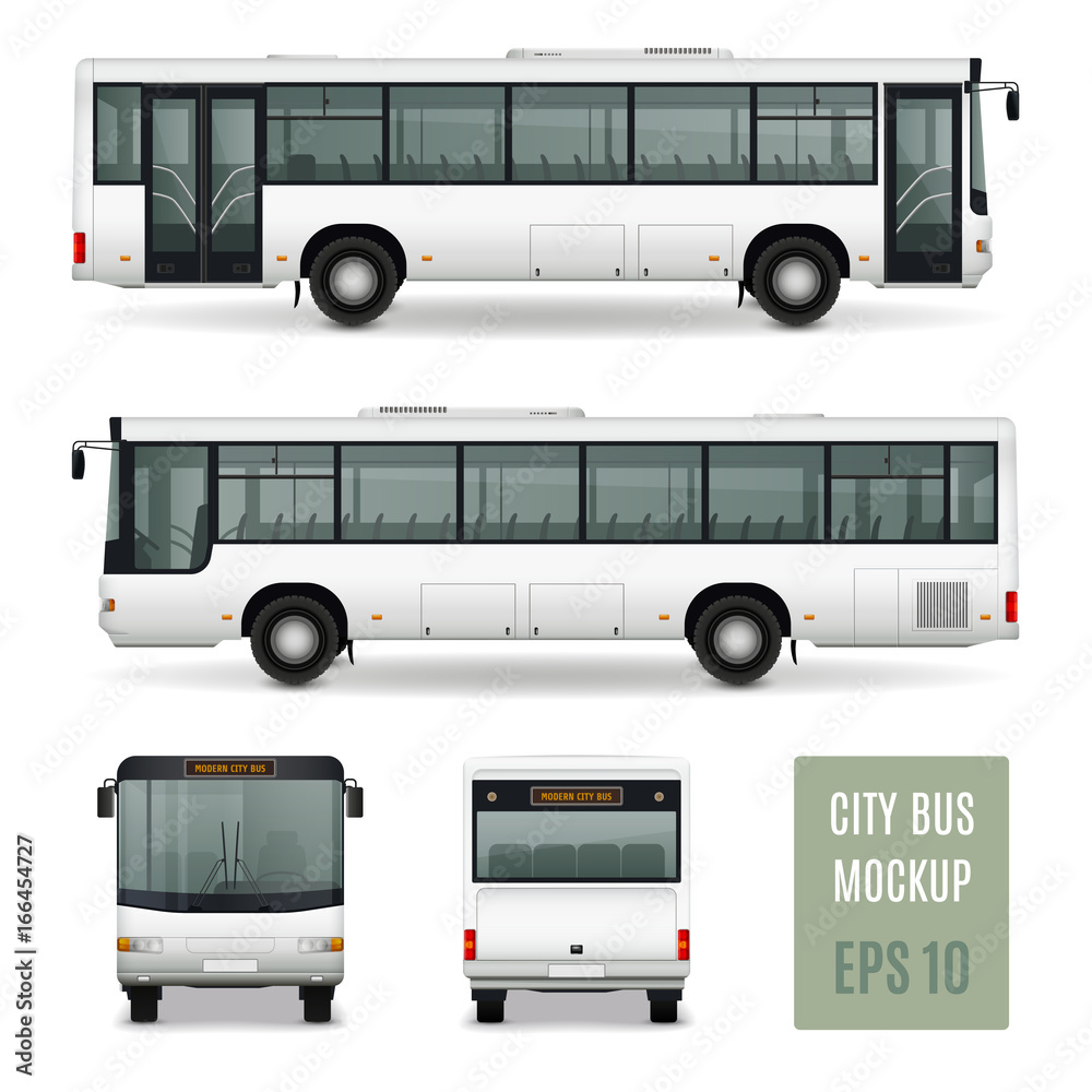 City Bus Realistic Advertising Template Stock Vector | Adobe Stock