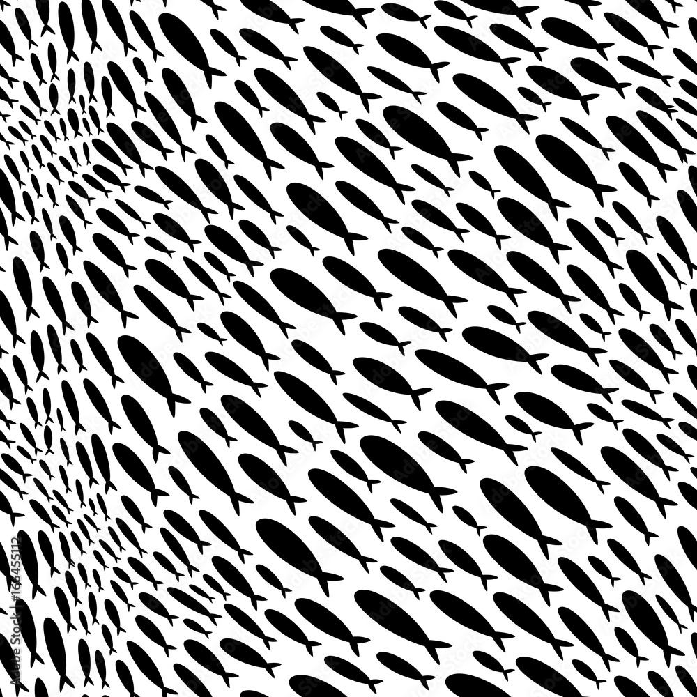 Seamless pattern with a school of fish. Wallpapers with silhouettes of ...