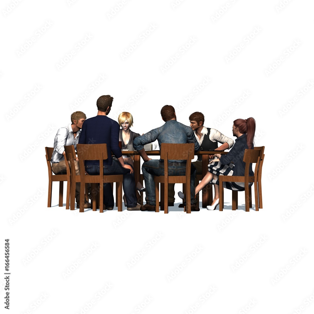 People Sitting At Table White Background