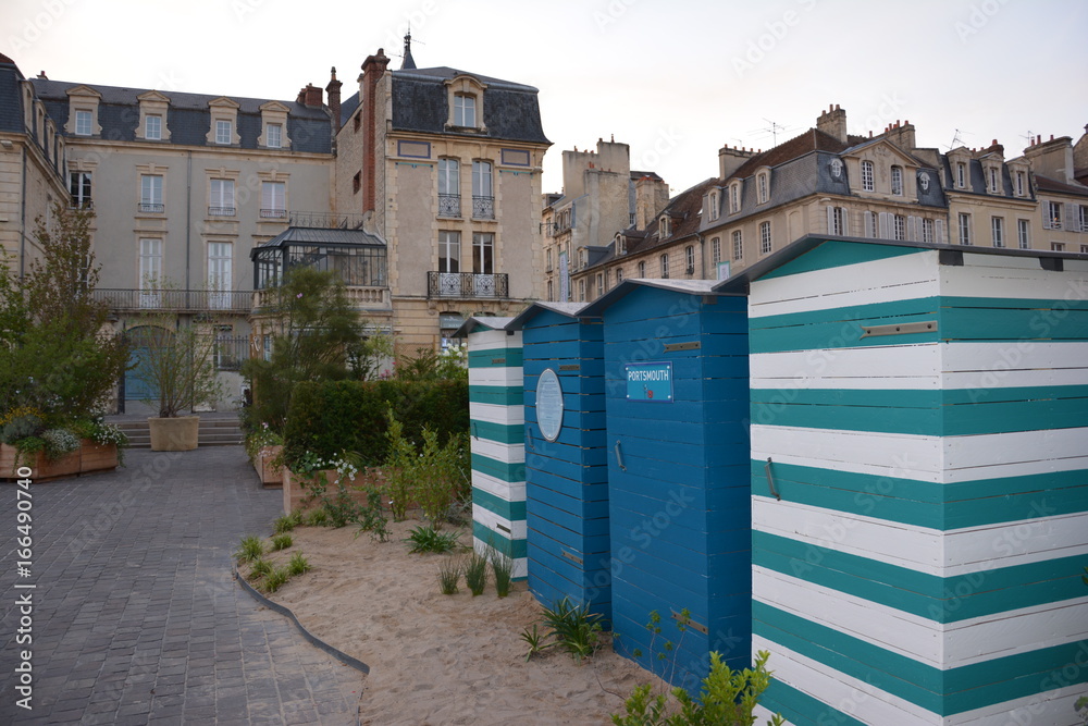 cabines de plage en pleine ville de Caen, Normandie Stock Photo | Adobe ...