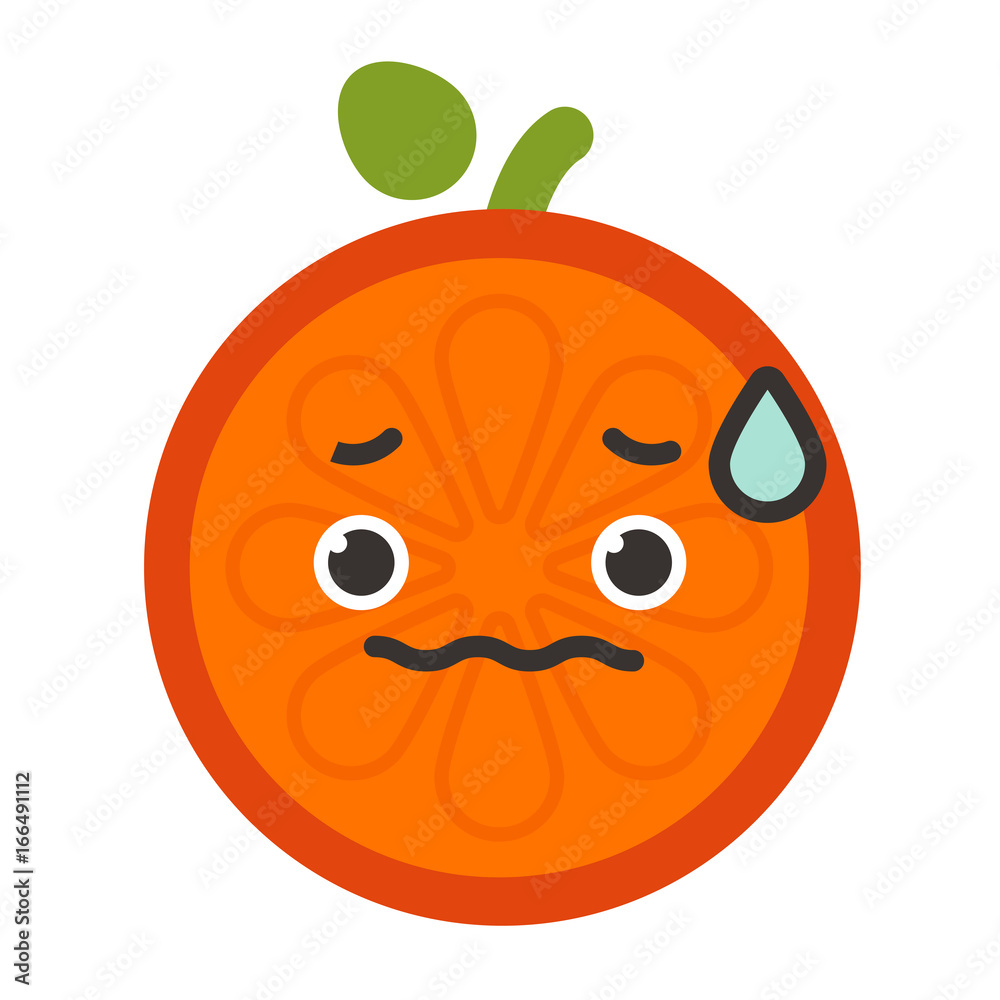 Worry emoji. Worrying orange fruit emoji with drop of sweat. Vector ...