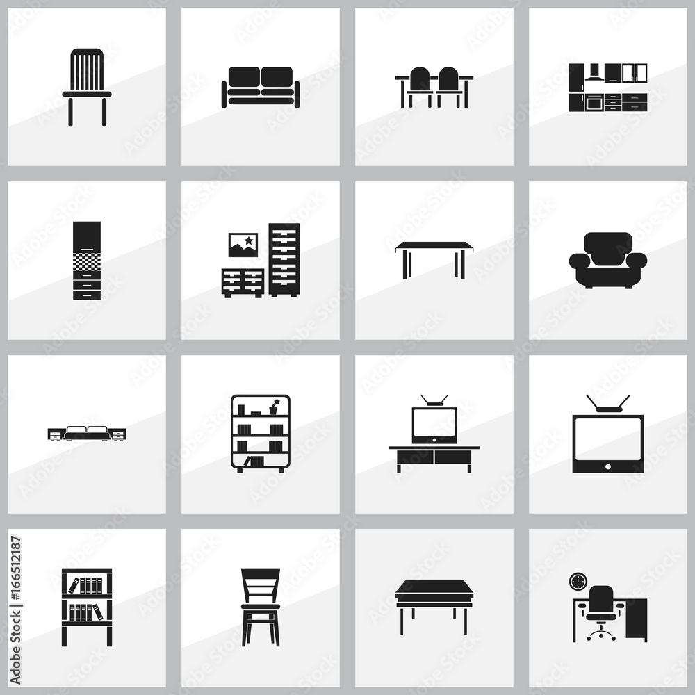 Set Of 16 Editable Interior Icons. Includes Symbols Such As Seat ...