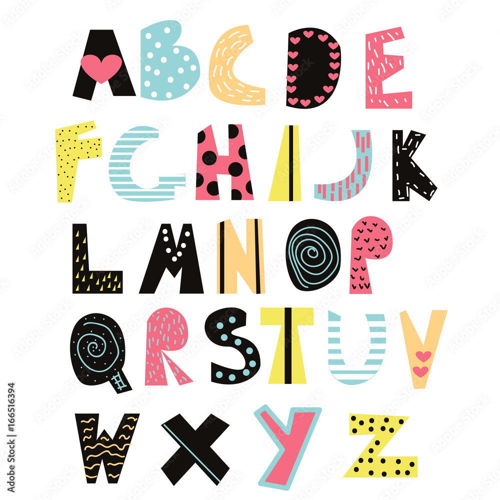 Funny kids font. Cute alphabet for education or decor. Vector hand ...
