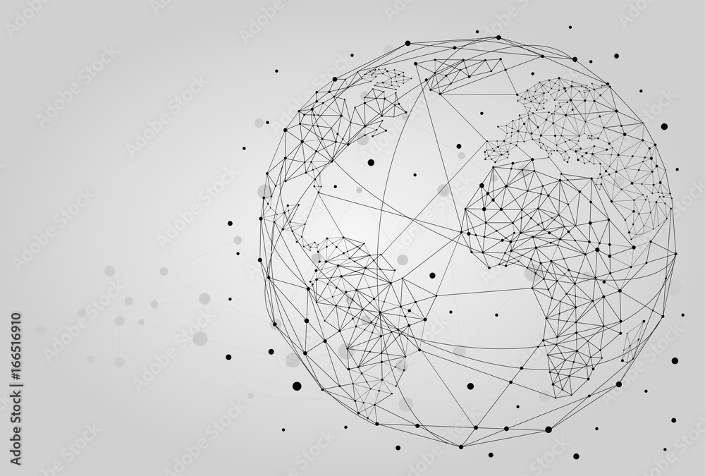 Abstract image of a planet Earth consisting of points, lines, and ...