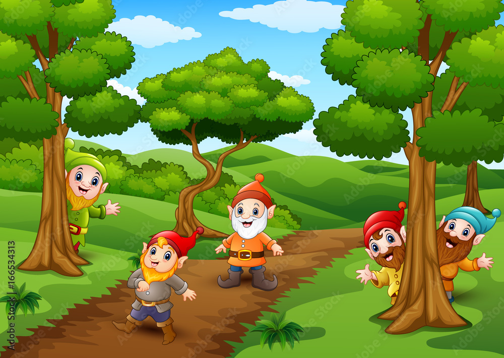 Cartoon happy dwarf in the forest Stock Vector | Adobe Stock