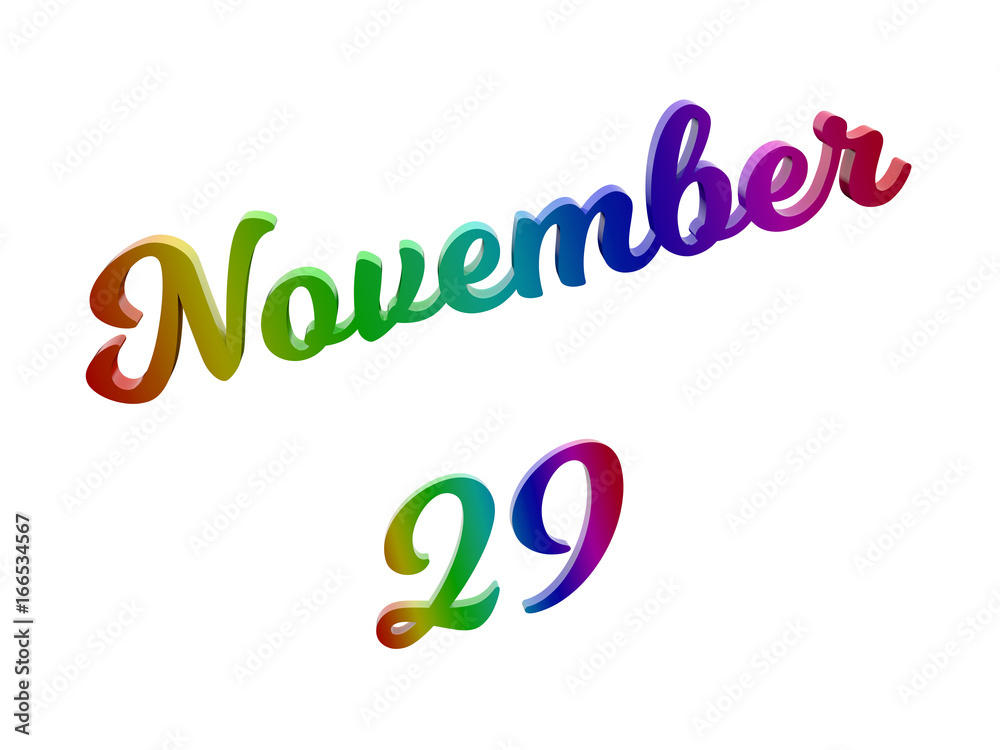 November 29 Date Of Month Calendar, Calligraphic 3D Rendered Text ...