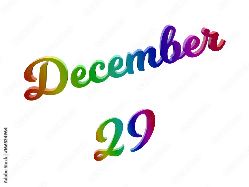 December 29 Date Of Month Calendar, Calligraphic 3D Rendered Text ...